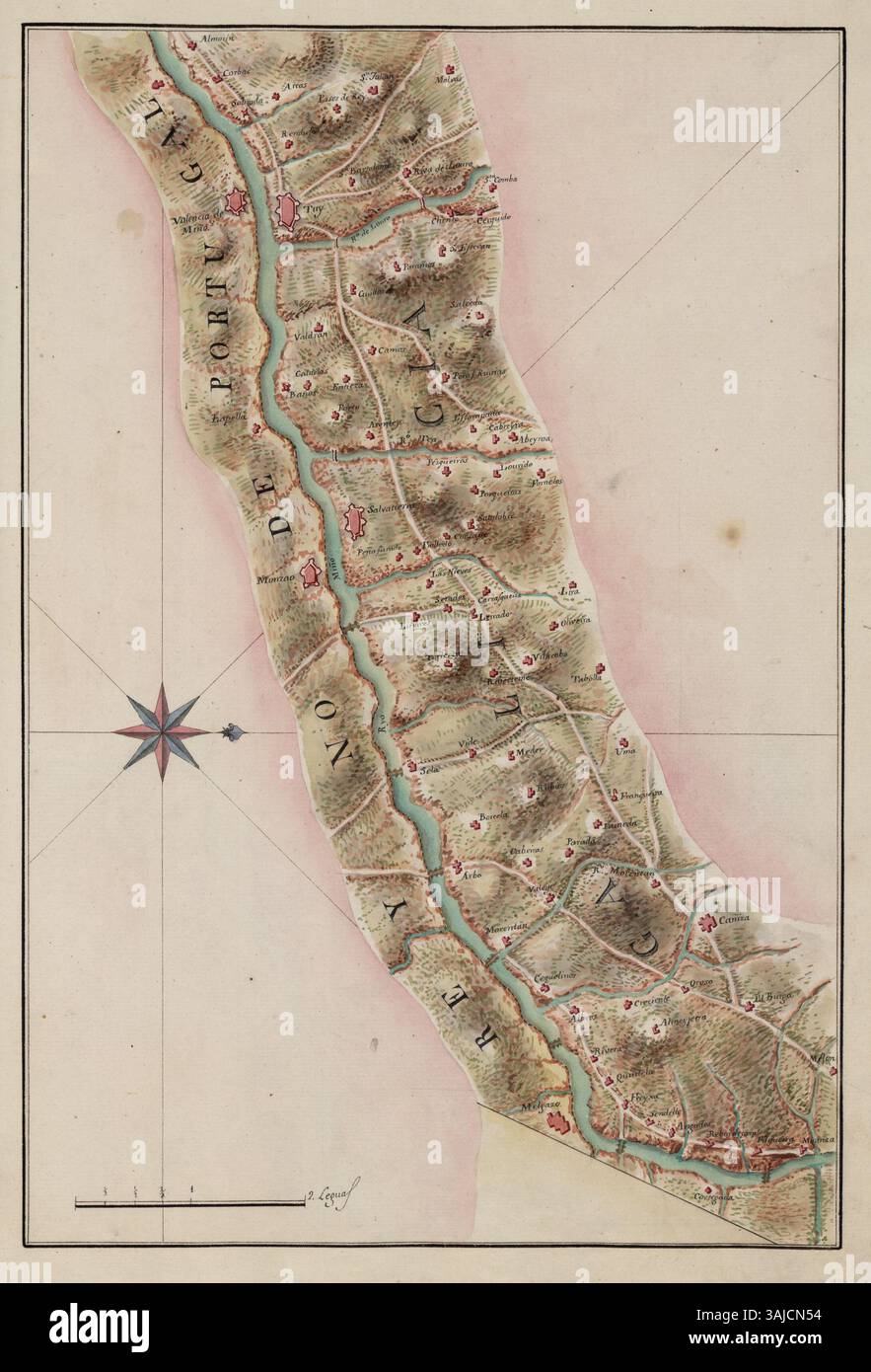 This 18th-century map depicts the border between Portugal and Galicia ...