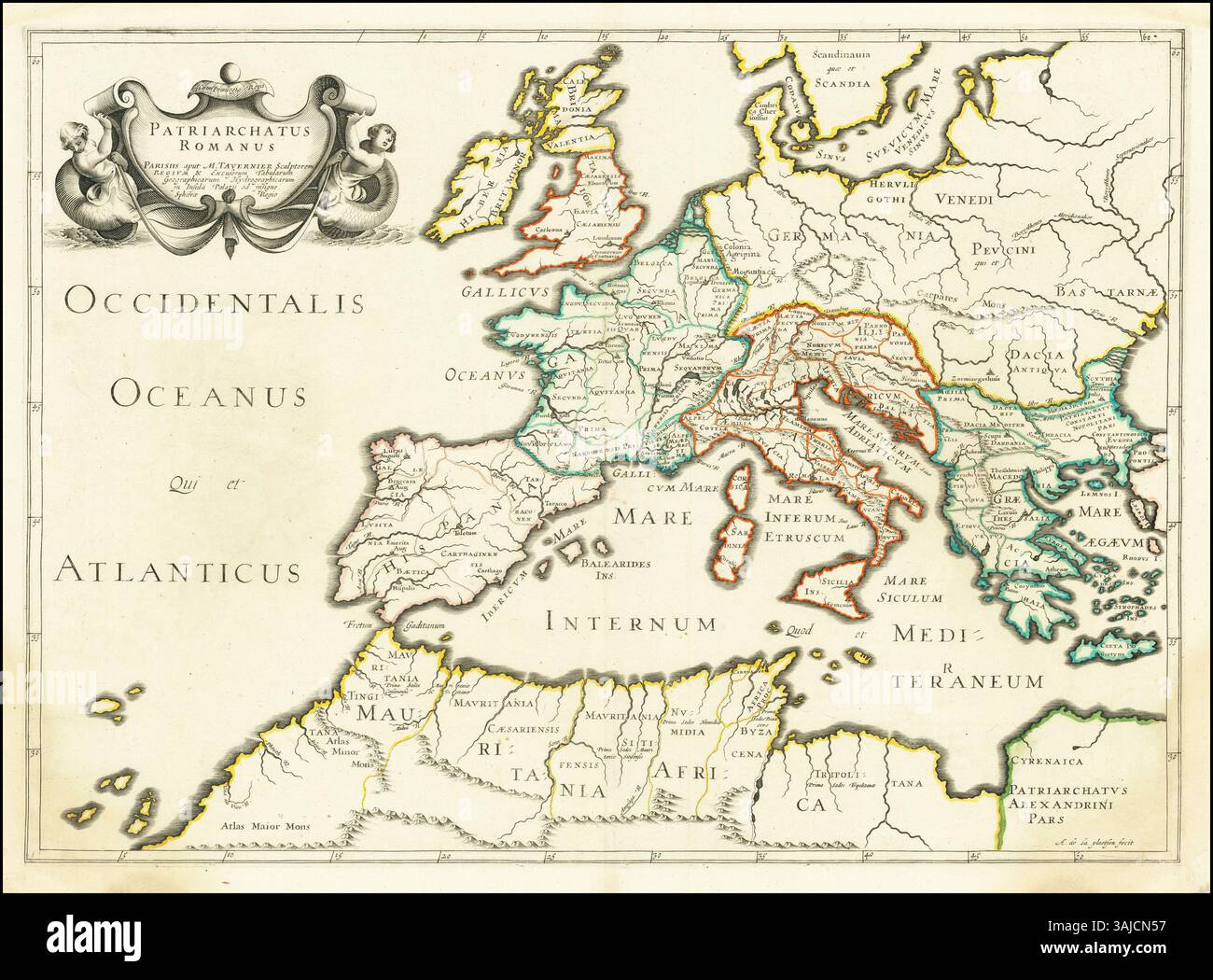 This 1638 map, 'Patriarchatus Romanus' by Melchior Tavernier, depicts ...