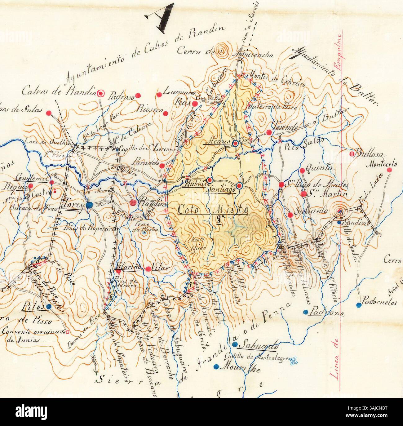 Map by José de Castro López illustrating the Couto Misto region, its ...