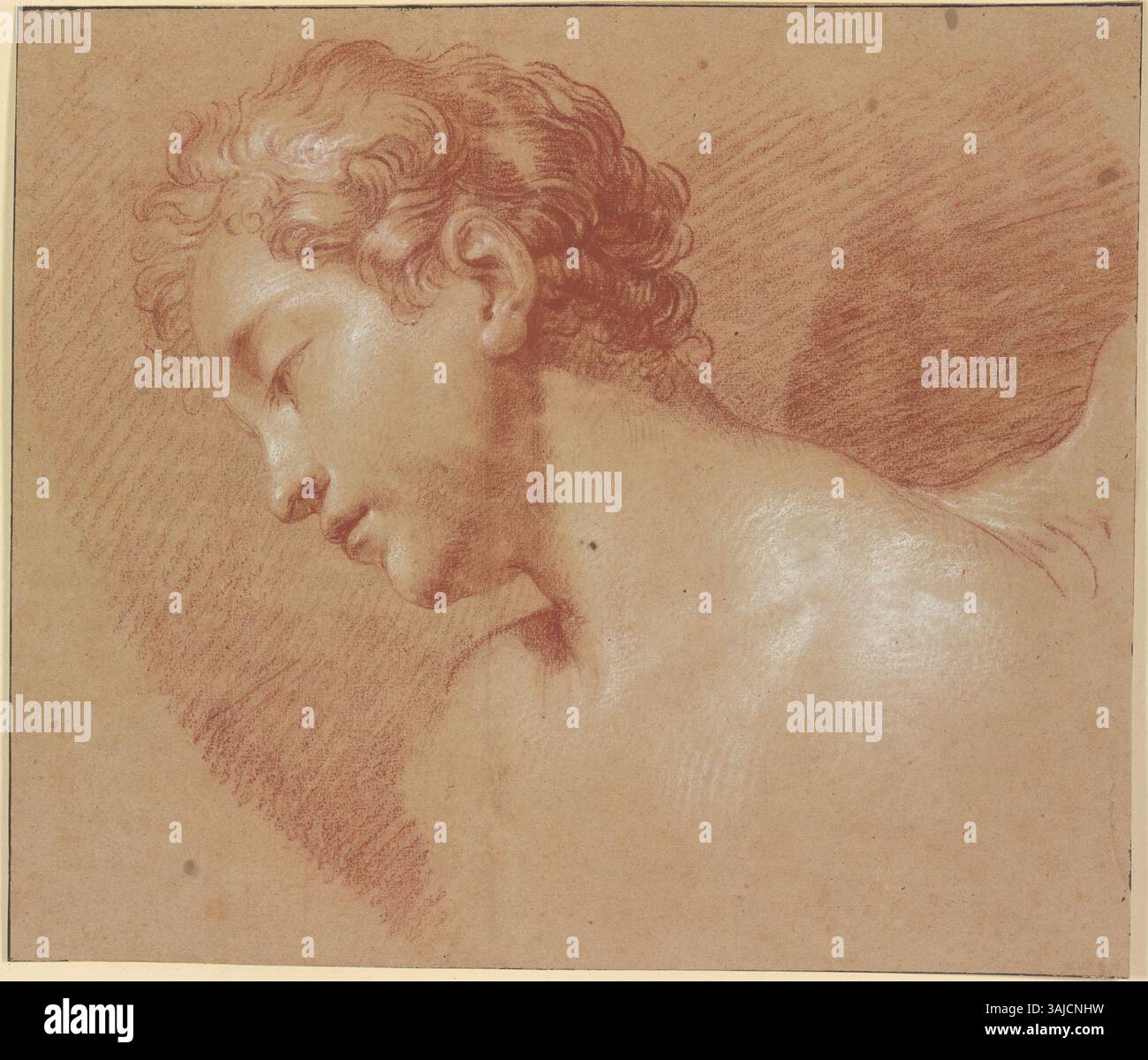 Angel with a bowed head in profile, drawn by Nicolas Guibal between ...