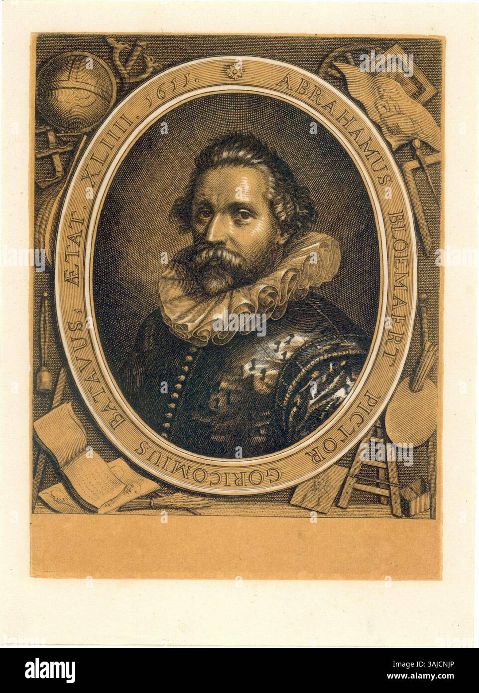 A copper engraving portrait of Abraham Bloemaert (1564–1651), with ...