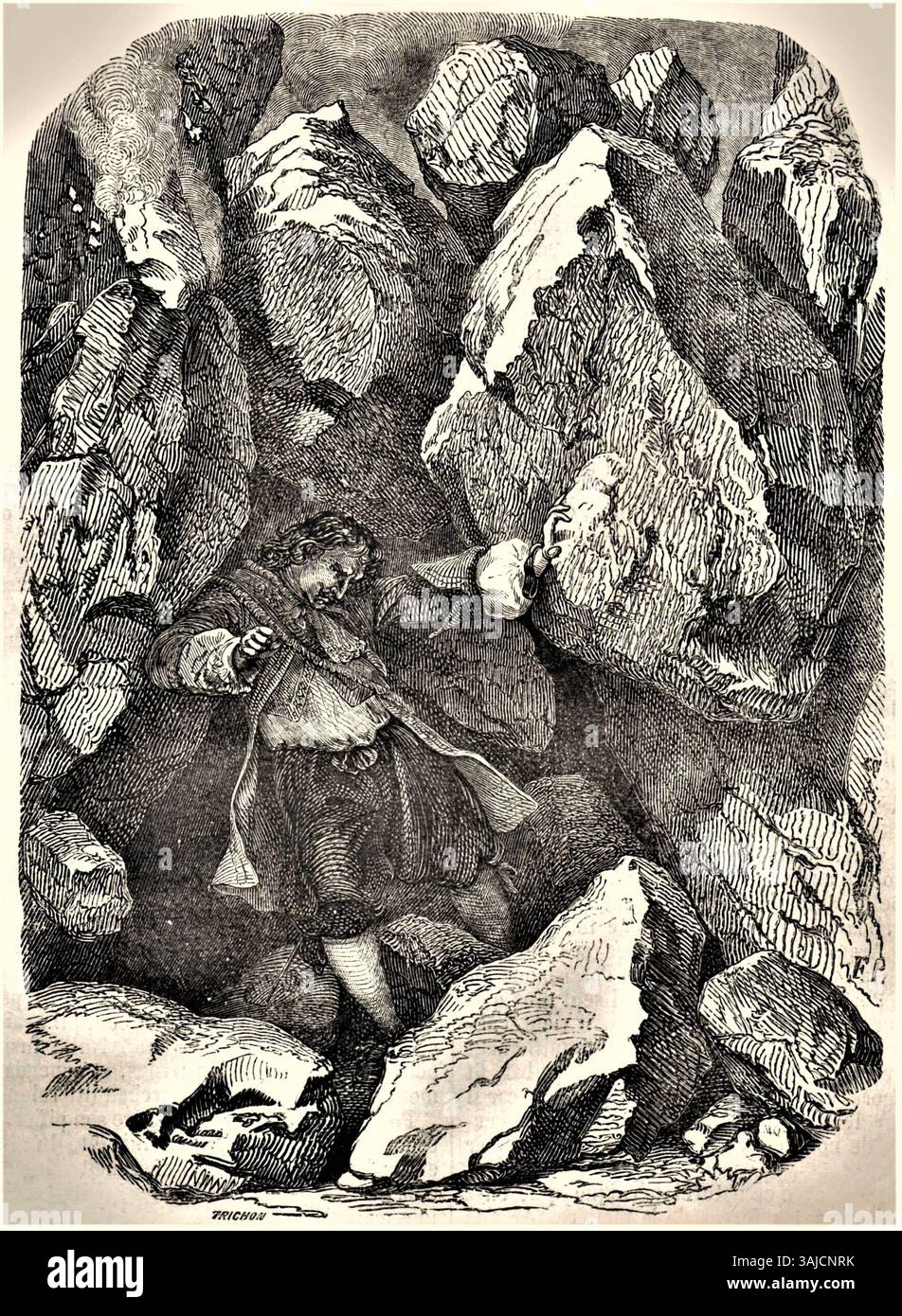 This engraving by Auguste Trichon, dated 1852, depicts the death of ...