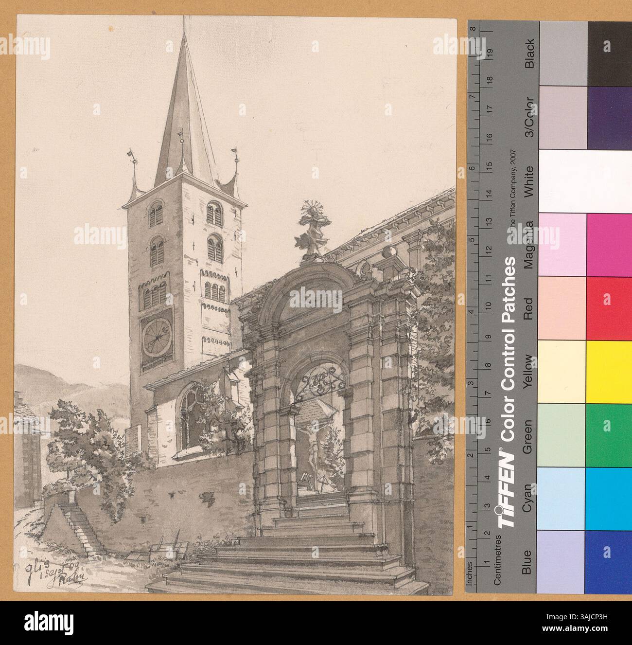 This 1909 work by Johann Rudolf Rahn depicts an exterior view of the ...