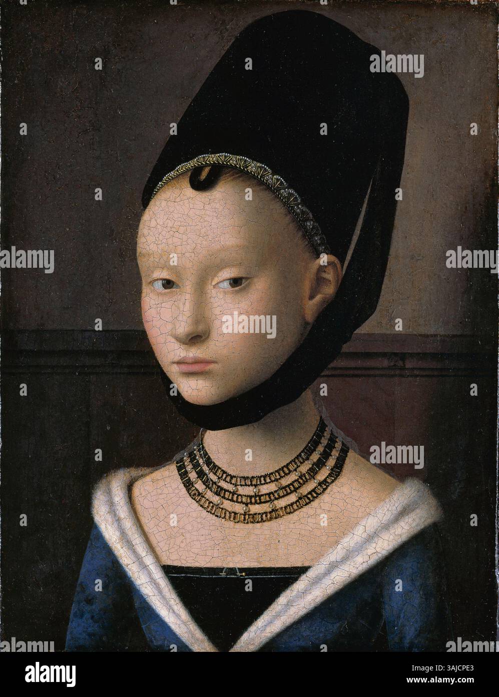 A 1470 portrait by Petrus Christus depicting a young woman. Painted on ...