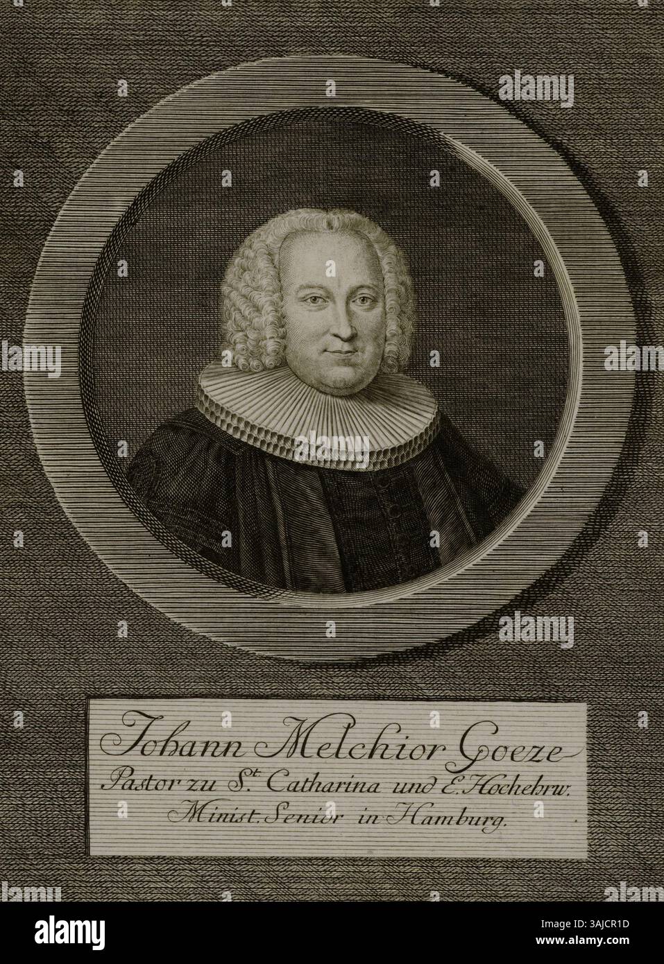 A copper engraving portrait of Johann Melchior Goeze, created in 1768 ...