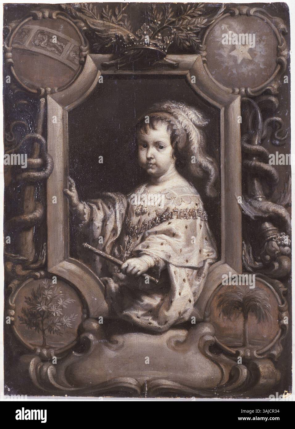 A grisaille painting by Justus van Egmont depicting Philippe de Bourbon, Duc d'Anjou and Duc d ...