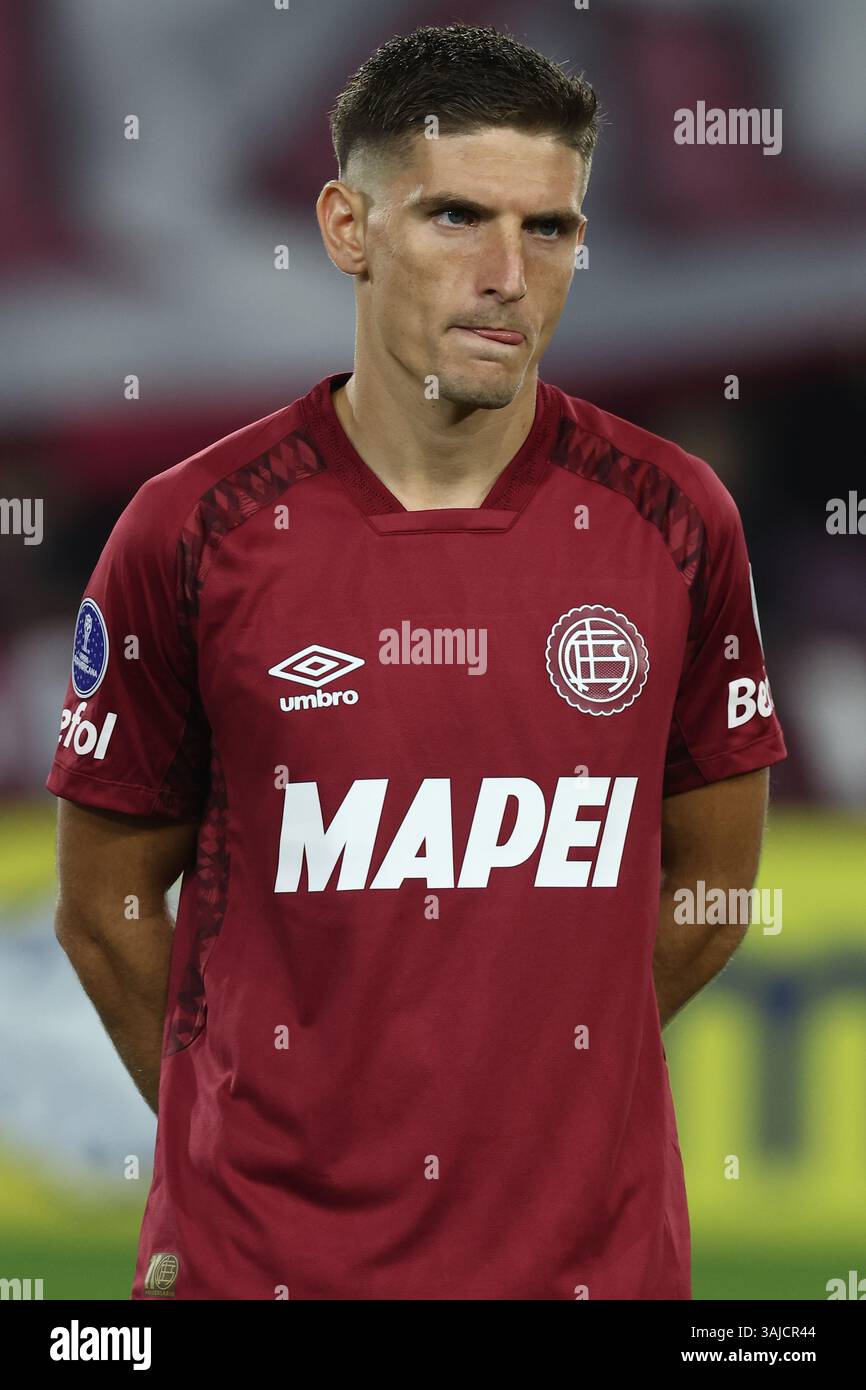 Lanus' defender Sasha Marcich looks on before the CONMEBOL Copa ...