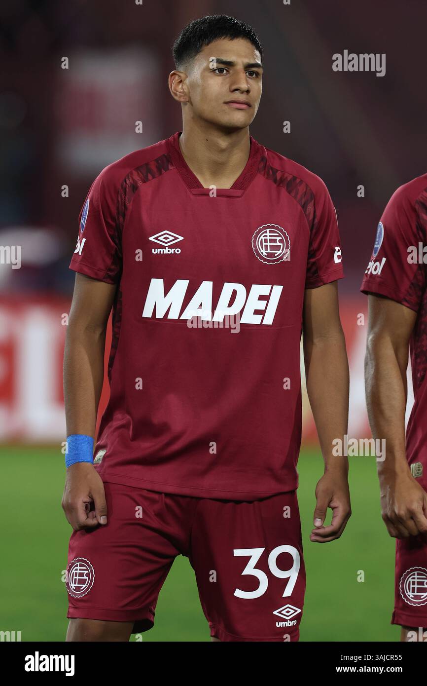 Lanus' midfielder Diego Medina looks on before the CONMEBOL Copa ...