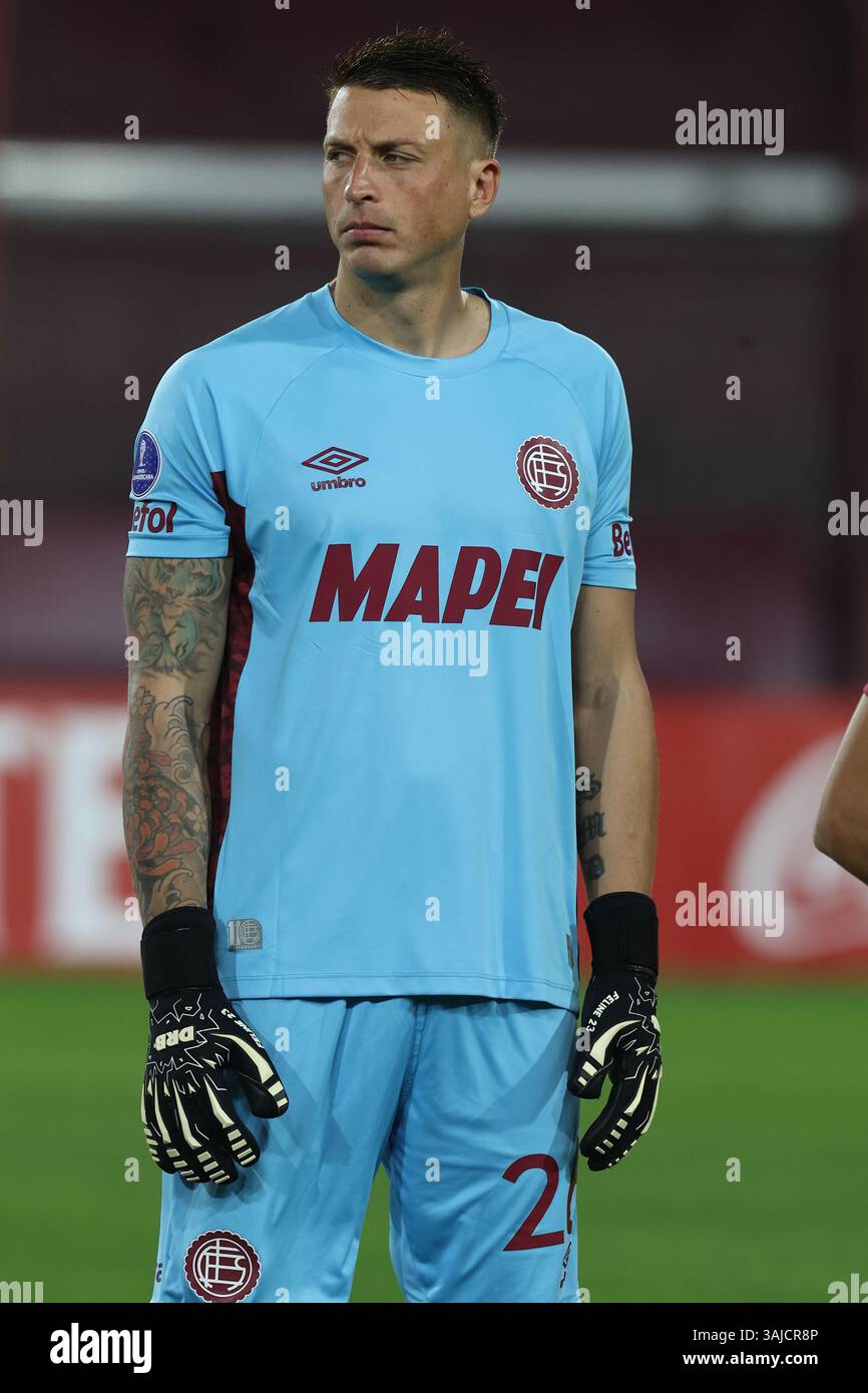 Lanus' goalkeeper Nahuel Losada looks on before the CONMEBOL Copa ...