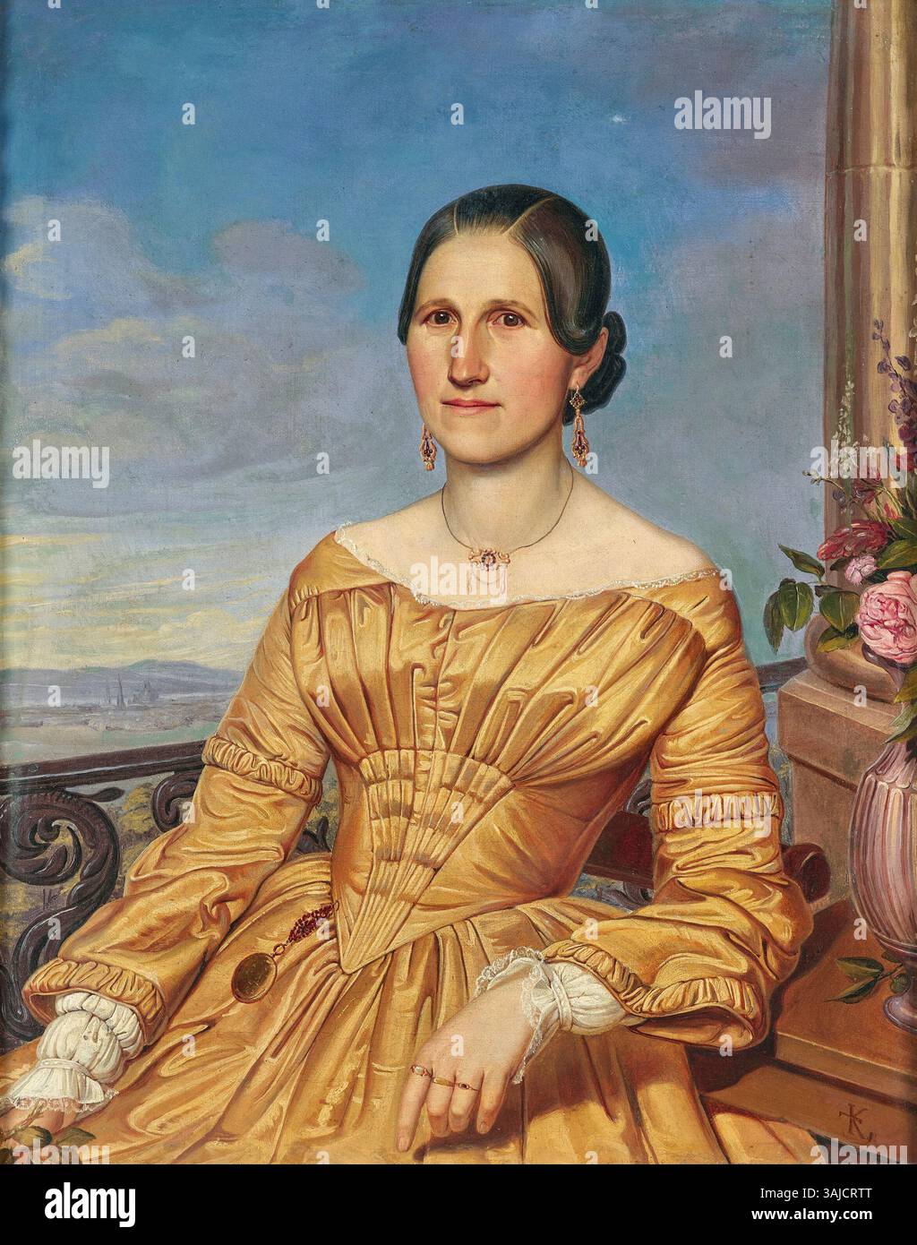 Portrait of a lady from the 1830s, monogrammed 'TK', featuring garnet ...