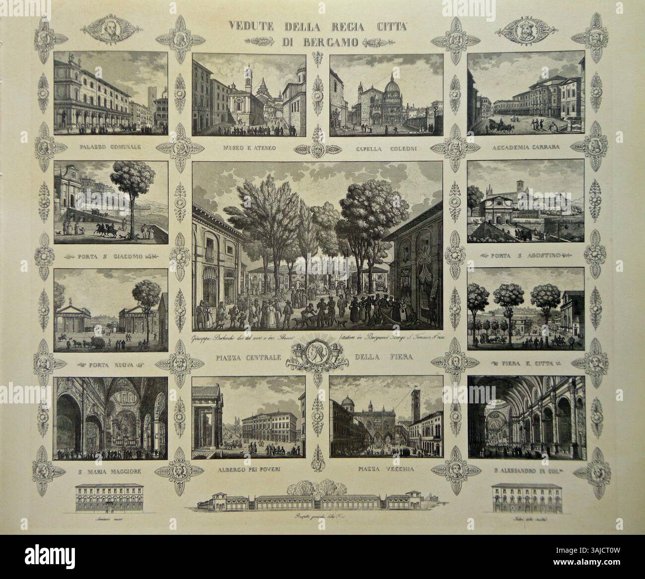 This print by Giuseppe Berlendis features a central large view of ...
