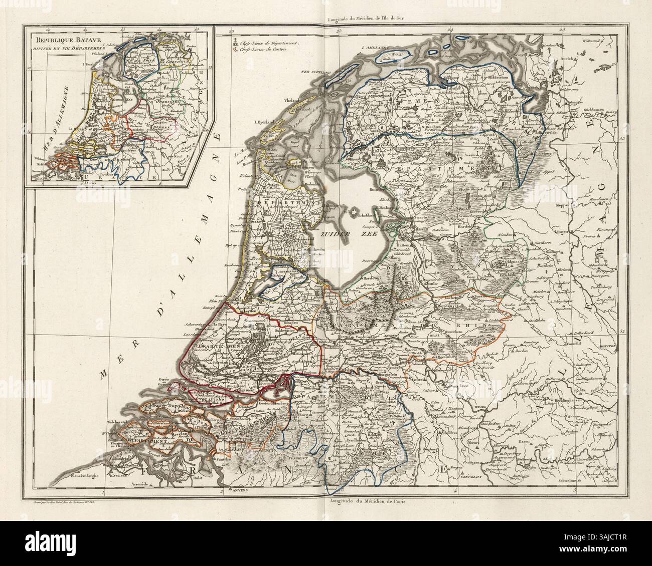 This 1804 French map shows the divisions of the Batavian Republic ...