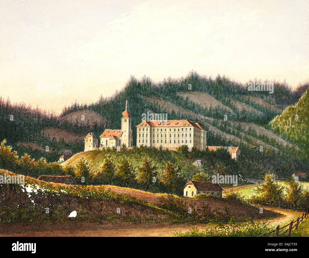This watercolor, created on December 25, 1863, depicts Schloss Piber in ...