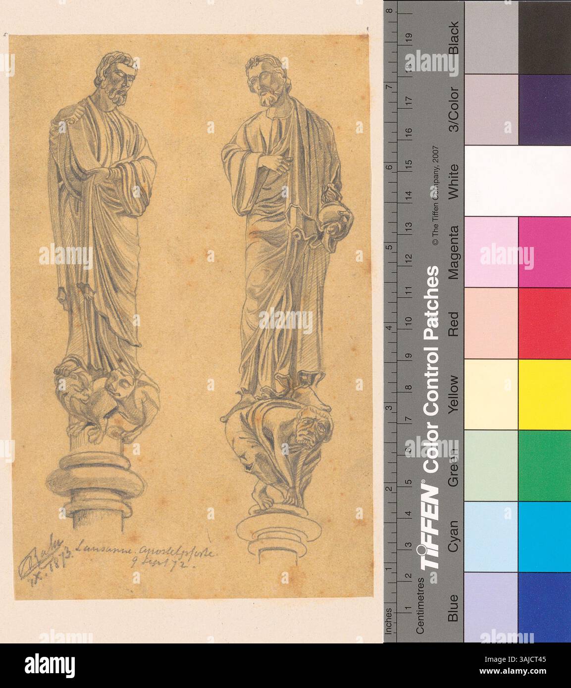 The image portrays the Apostle Gate of Lausanne Cathedral, featuring ...