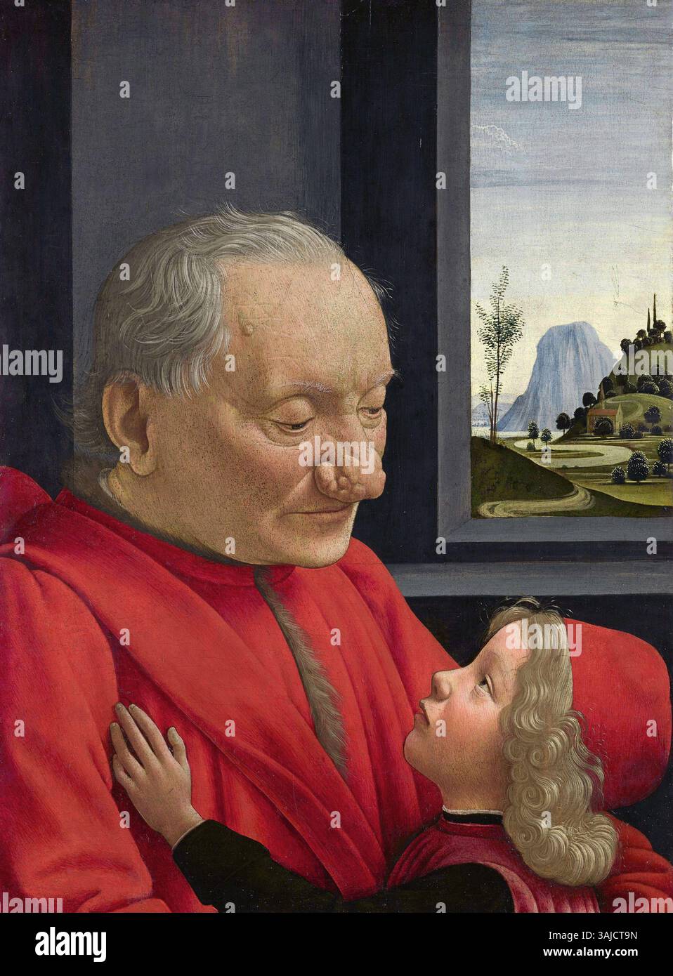 The painting 'An Old Man and His Grandson' by Domenico Ghirlandaio ...