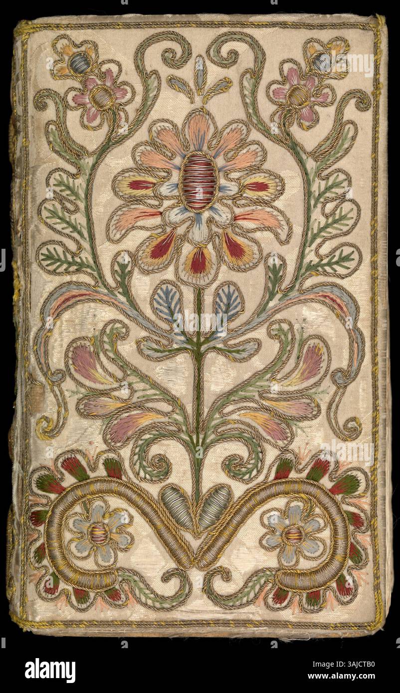 An 18th-century embroidered bookbinding, likely Italian, made of white ...