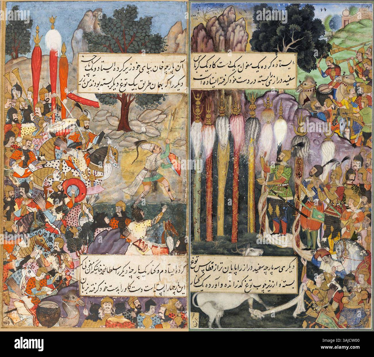 This double-page composition from the 1589 Baburnama depicts the Khan’s ...