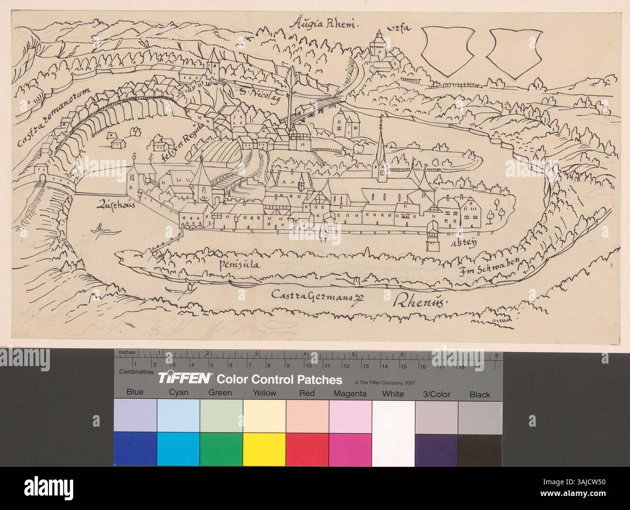 This image depicts the former monastery building and church of Rheinau ...