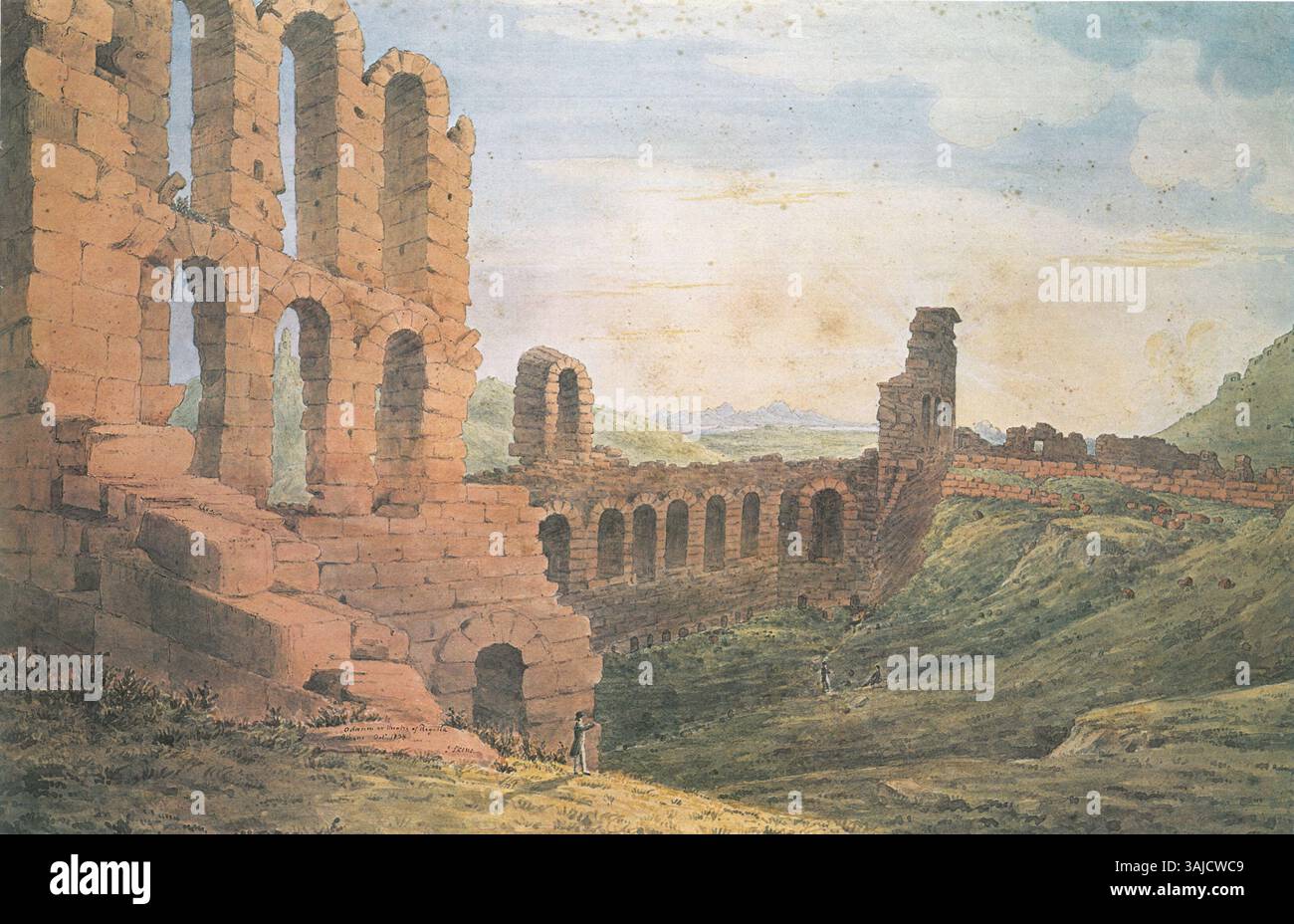 James Skene's 1838 depiction of the Odeon of Herodes Atticus, a Roman ...