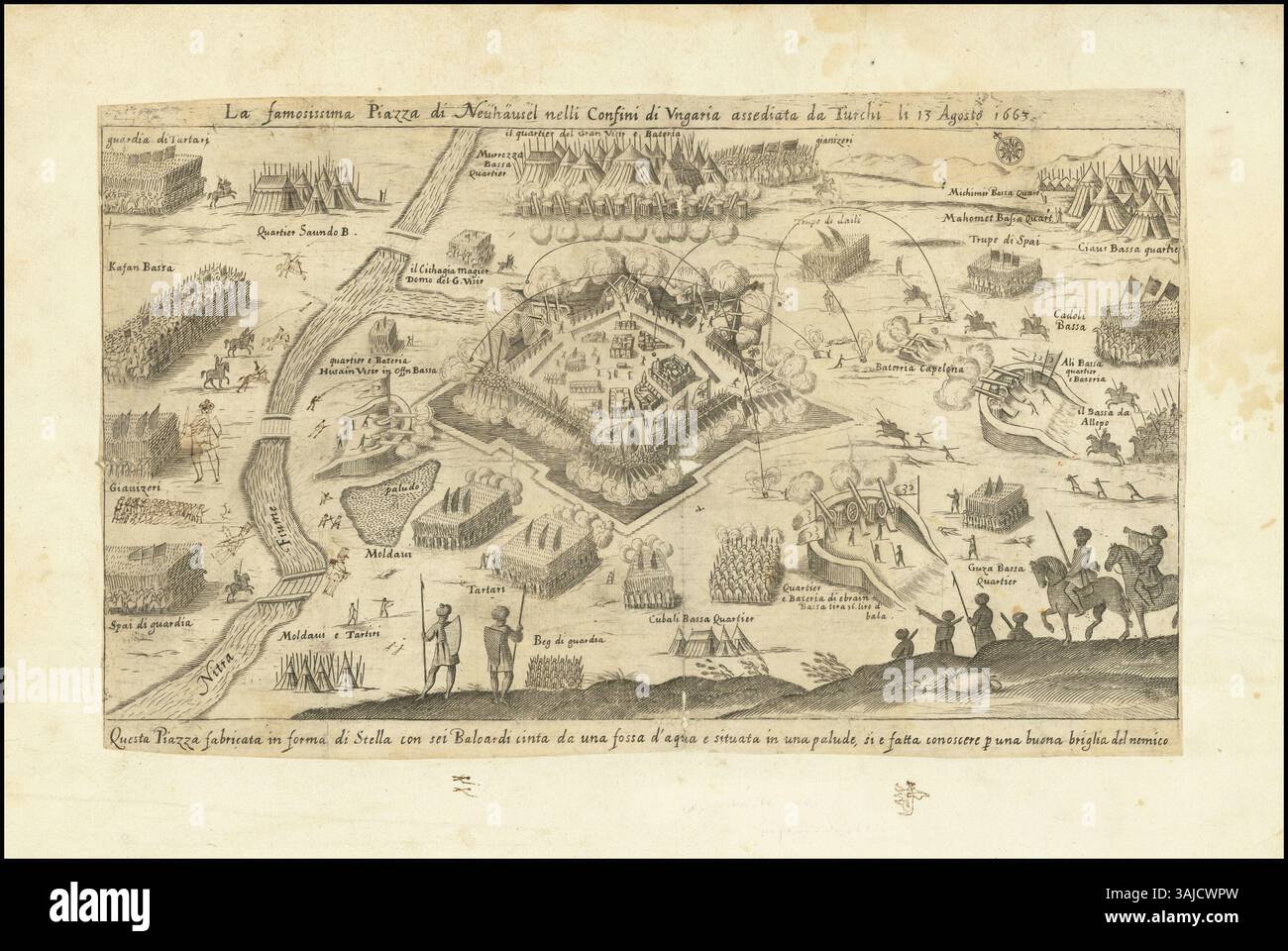 This historical painting depicts the famous siege of Neuhausel, located ...