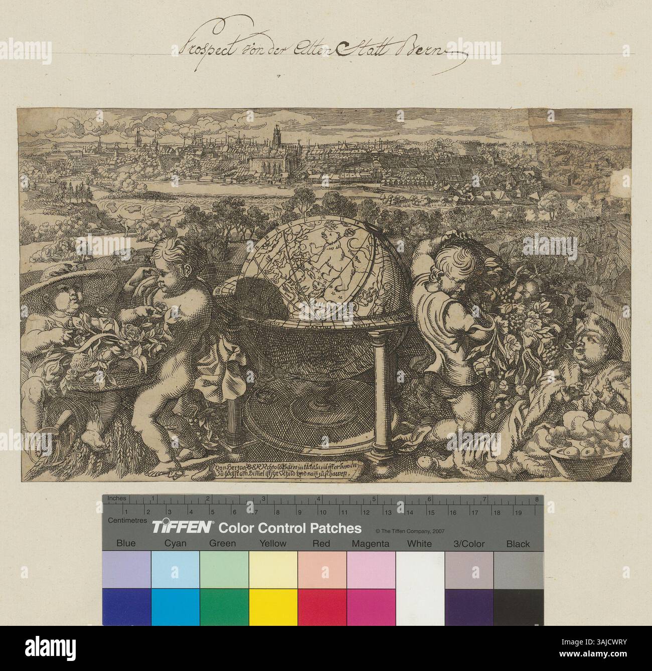 This 1682 etching, created by Wilhelm Stettler, depicts four putti ...