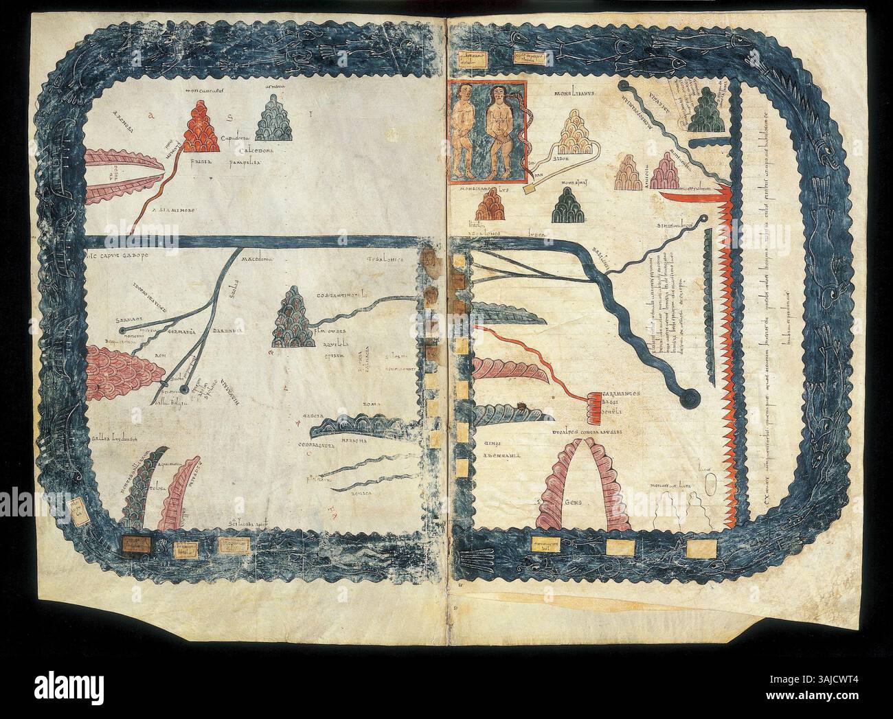 World map from the Beato de Girona, created in 975, illustrating ...