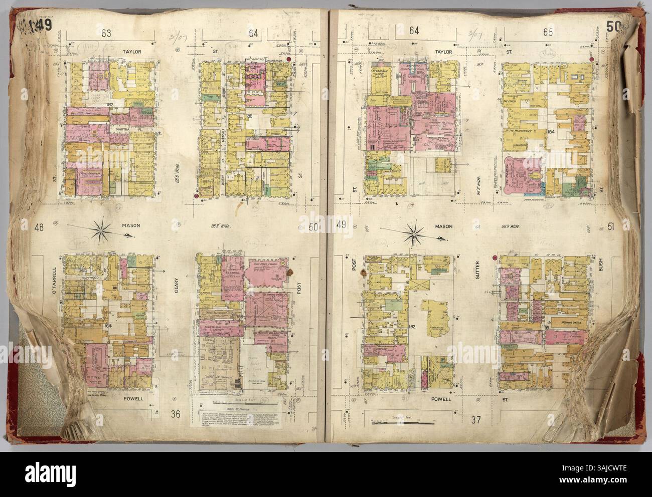 The 1905 San Francisco Sanborn Insurance Map Atlas features color-coded ...