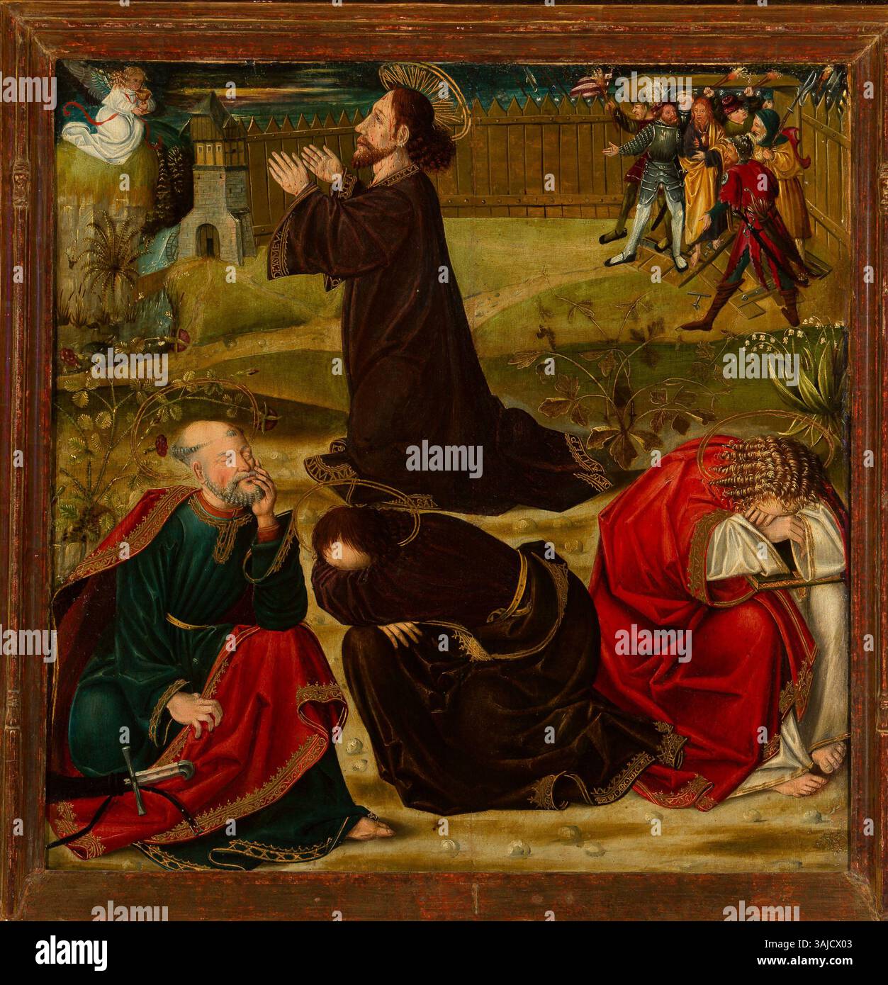 This circa 1510 painting depicts Christ in the garden during the Agony in the Garden. The oil on ...