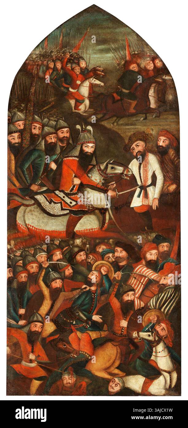 This early 19th-century Qajar painting depicts a Persian prince ...