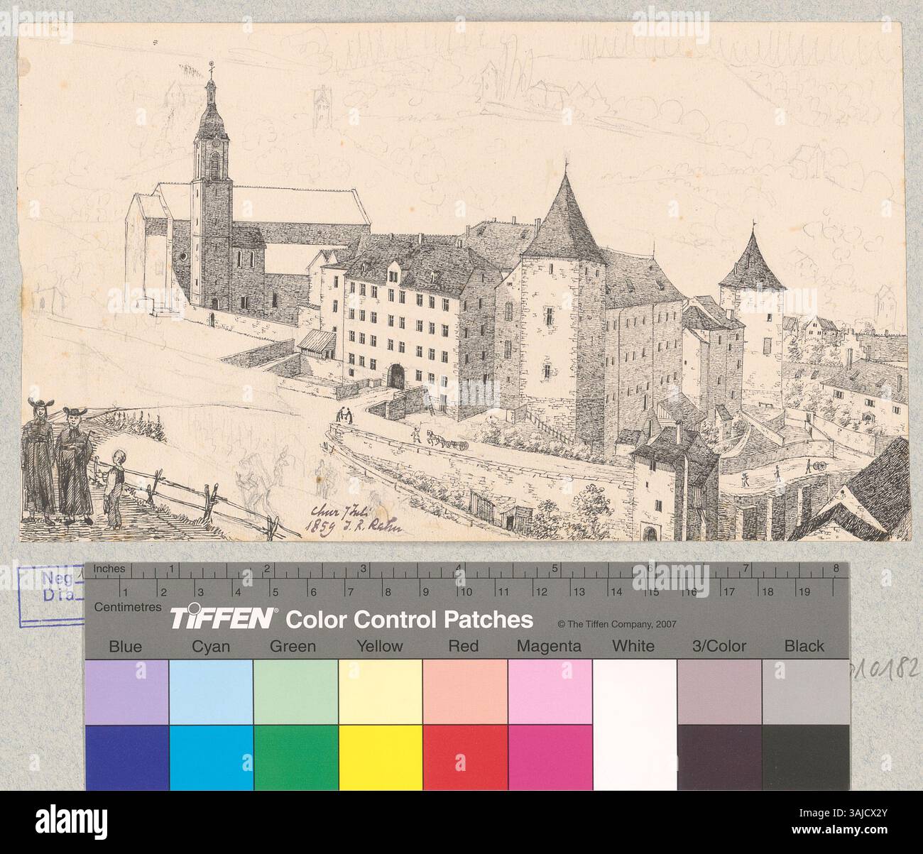 This 1859 drawing by Johann Rudolf Rahn depicts a view of the courtyard ...