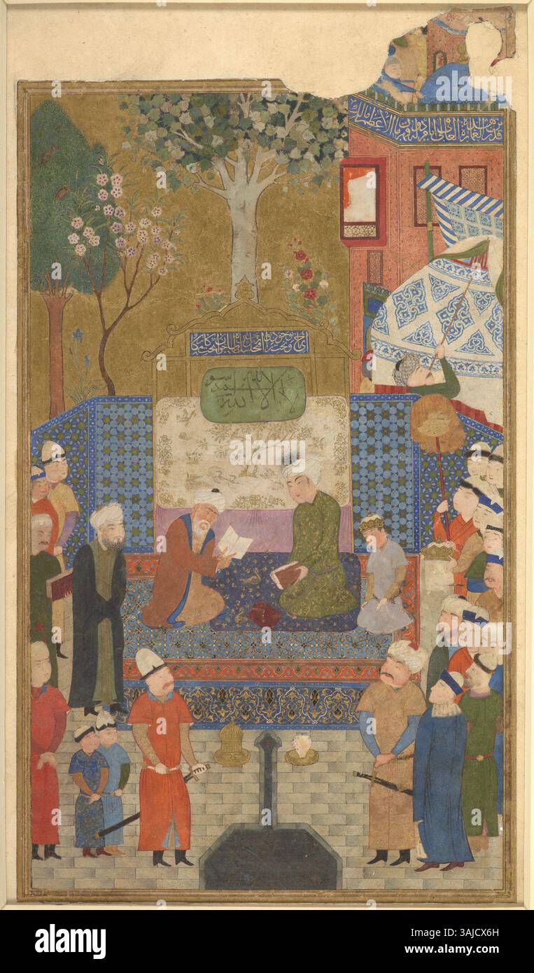 Painting depicting the coronation of Sultan Husayn Mirza Bayqara ...