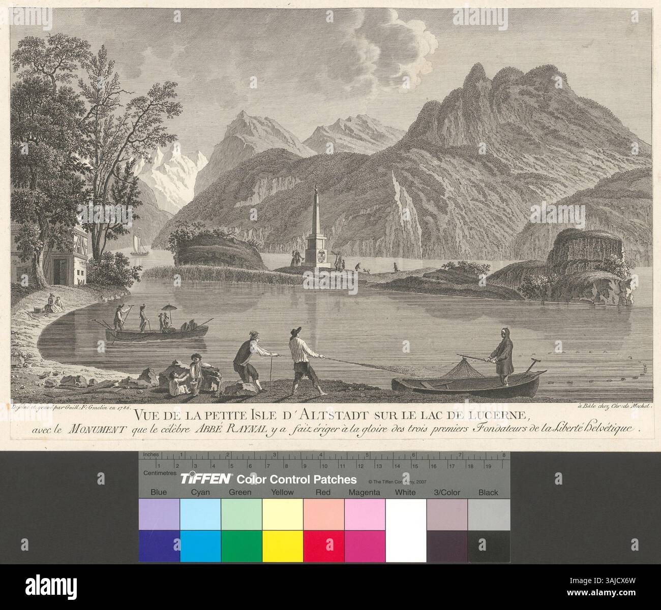 This 1786 print depicts the small Altstadt Island on Lake Lucerne with ...
