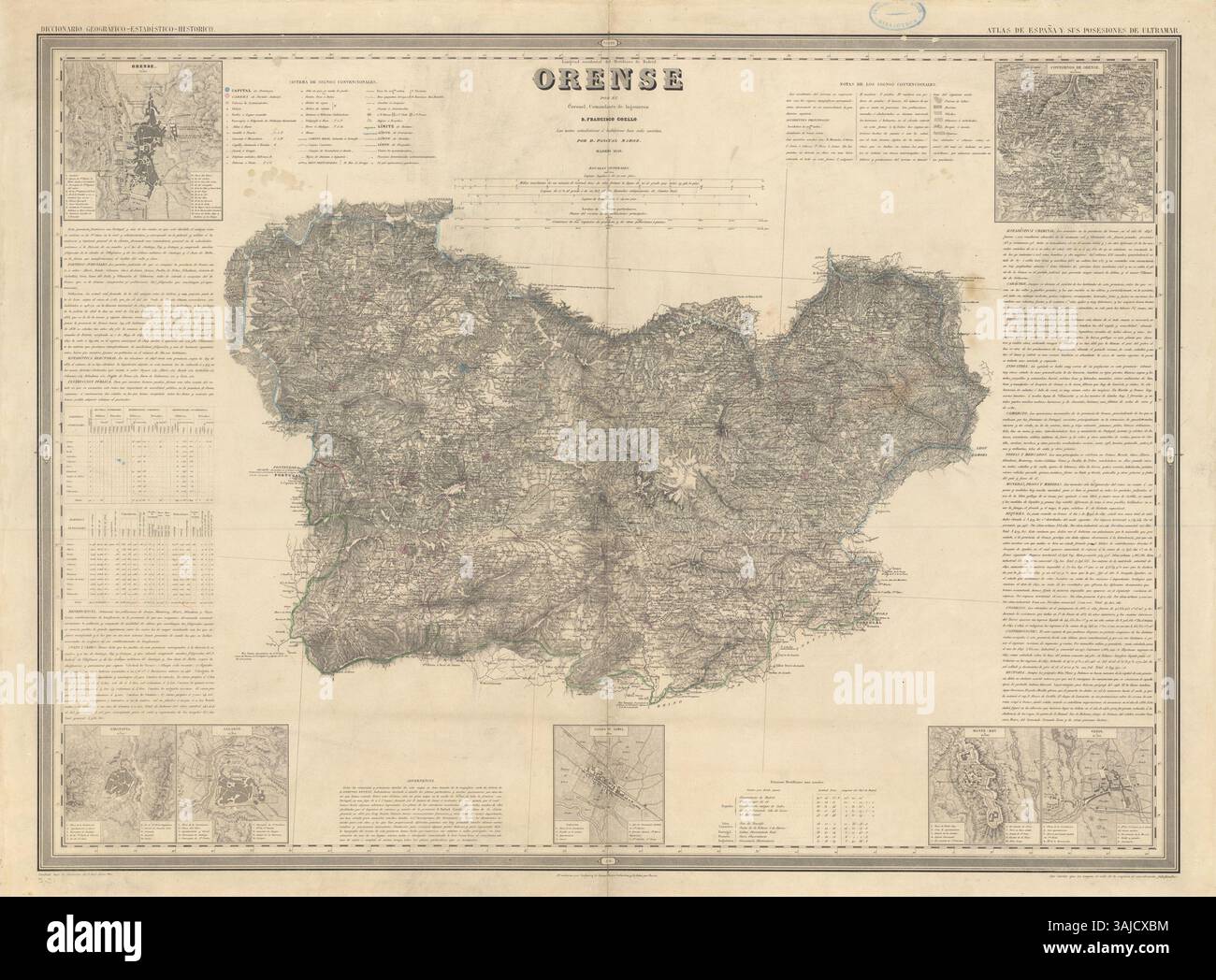 Francisco Coello’s 1856 map of the Ourense province in Spain offers a detailed and historically ...