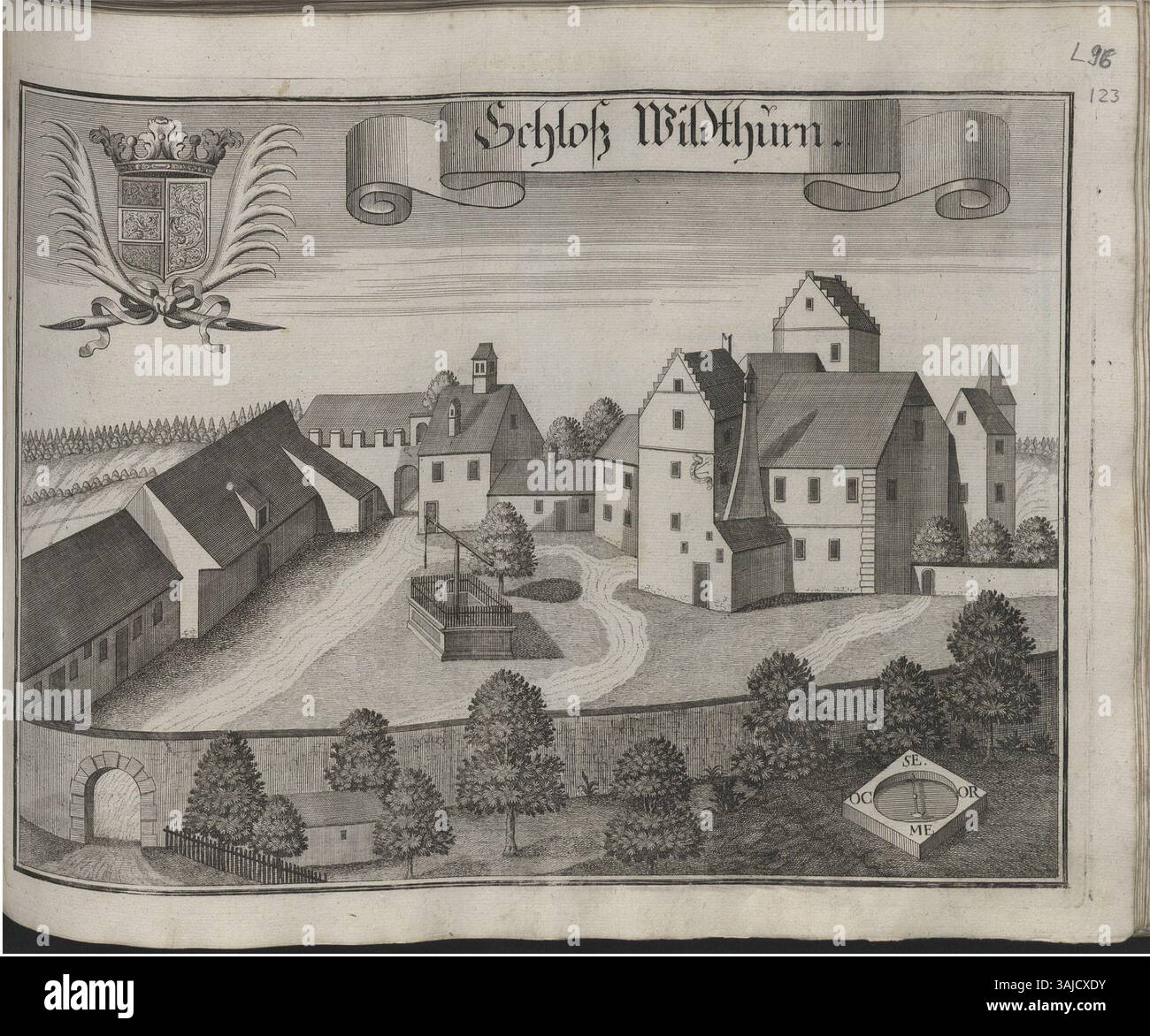 A historical map by Michael Wening featuring the landscape of the Duchy ...