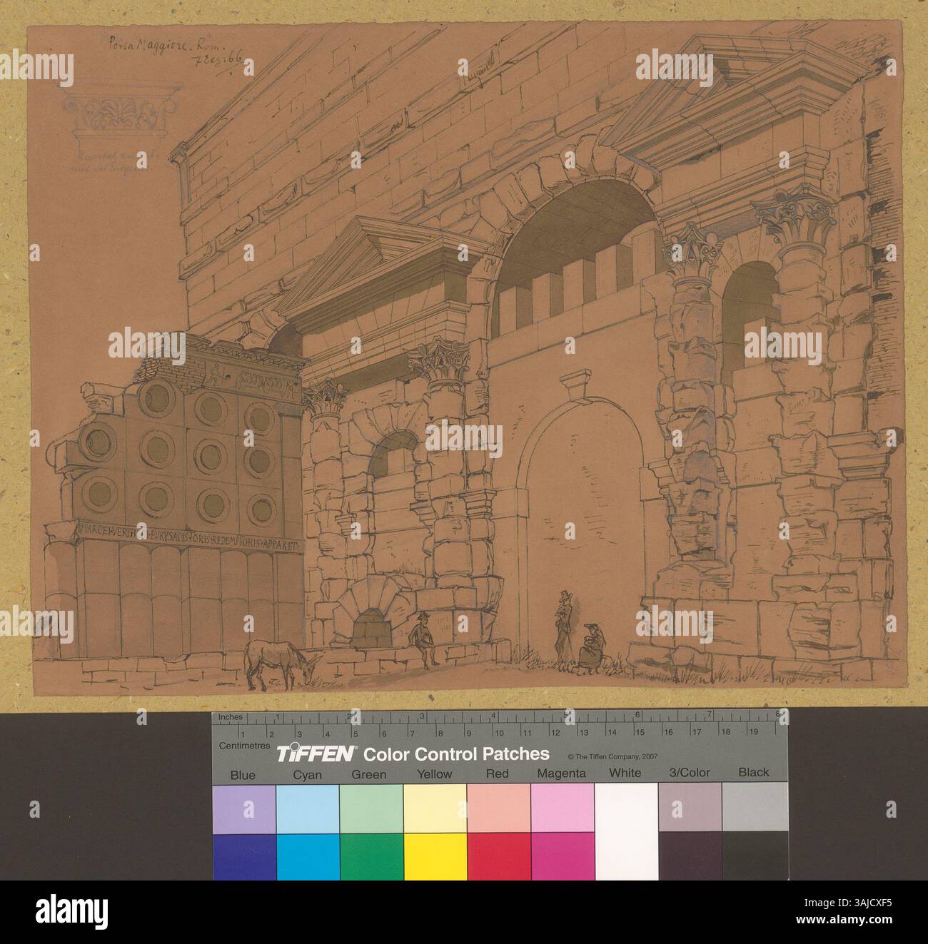 This depicts the Porta Maggiore, a prominent ancient Roman gate in Rome ...