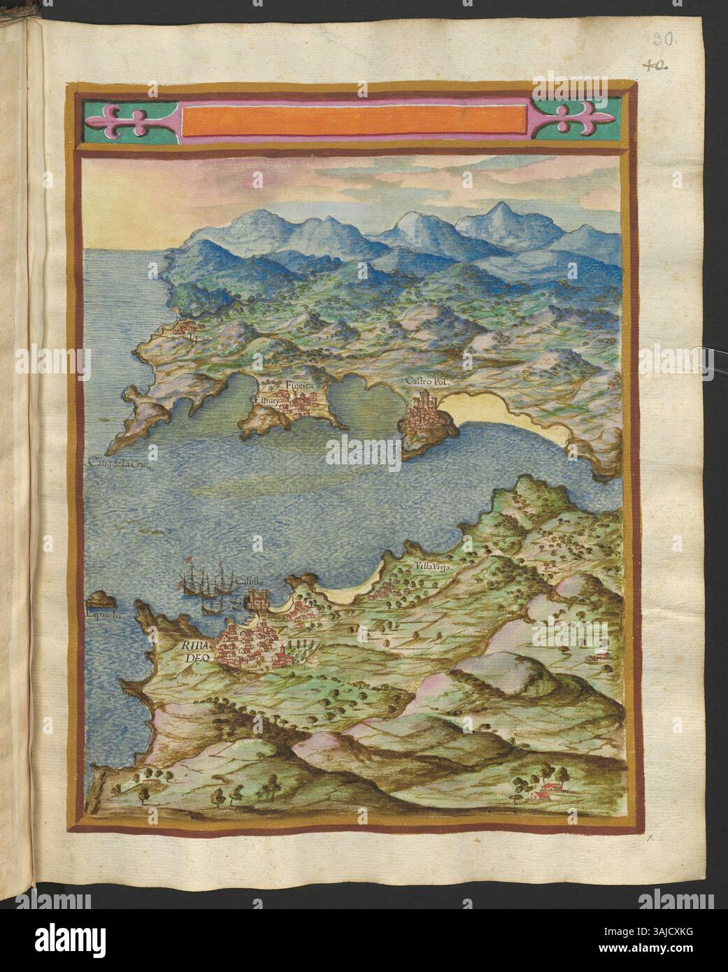 Pedro Teixeira's 1634 manuscript map of the Ría de Ribadeo, part of his ...