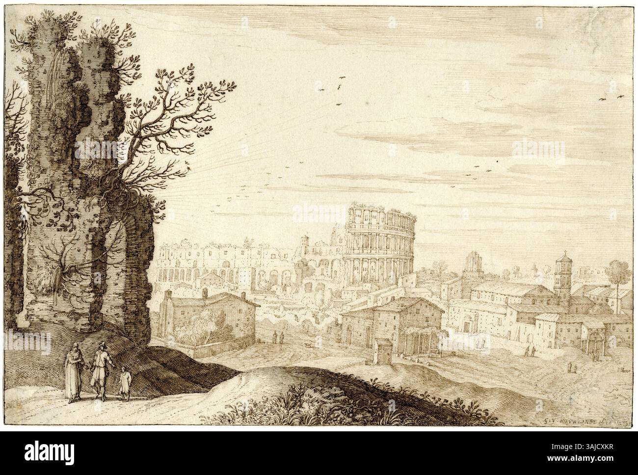 'View of the Colosseum in Rome', a 1620 drawing by Willem van Nieulandt ...