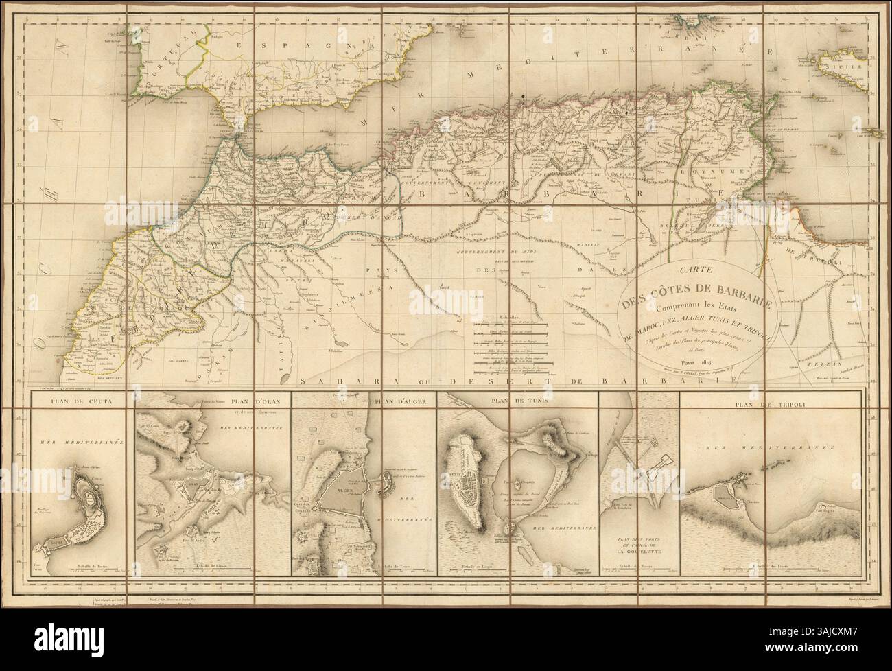 A French map from 1816 depicting the Barbary Coast of North Africa. The ...