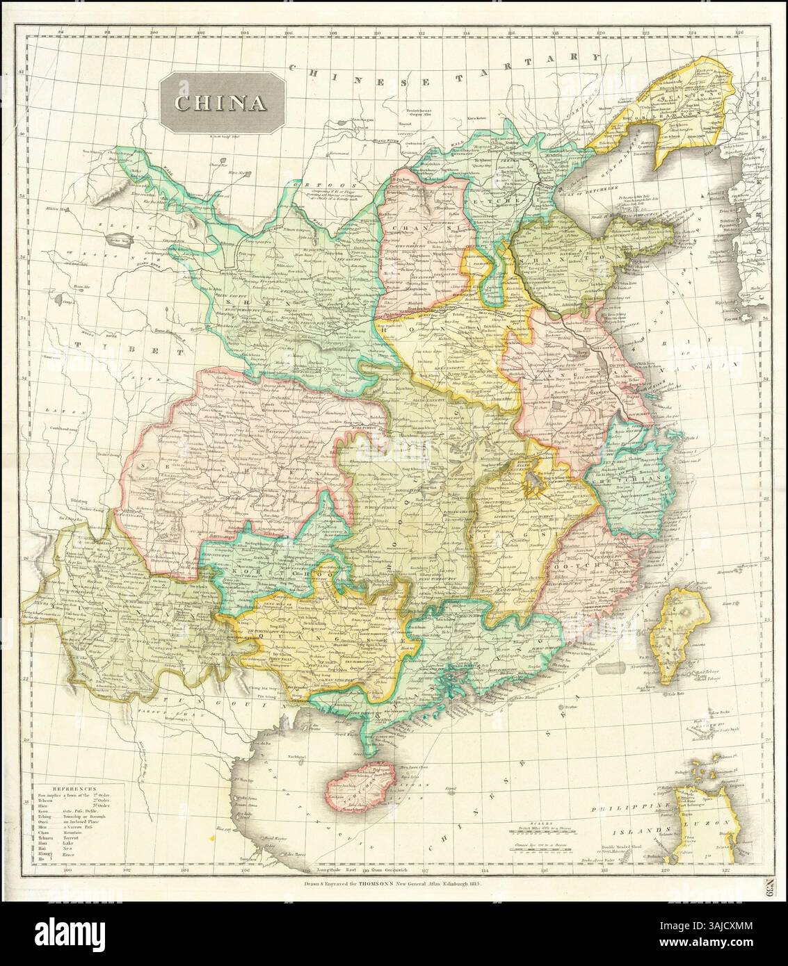The 1815 map of China by John Thomson presents a detailed cartographic ...