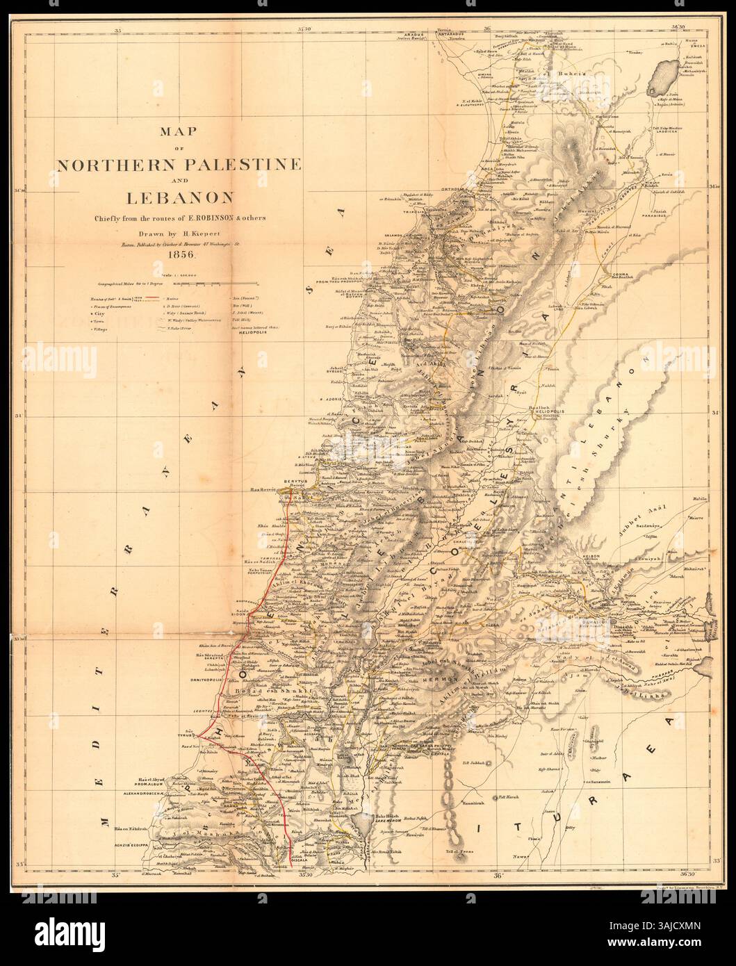 This 1856 map by Heinrich Kiepert shows Northern Palestine and Lebanon ...