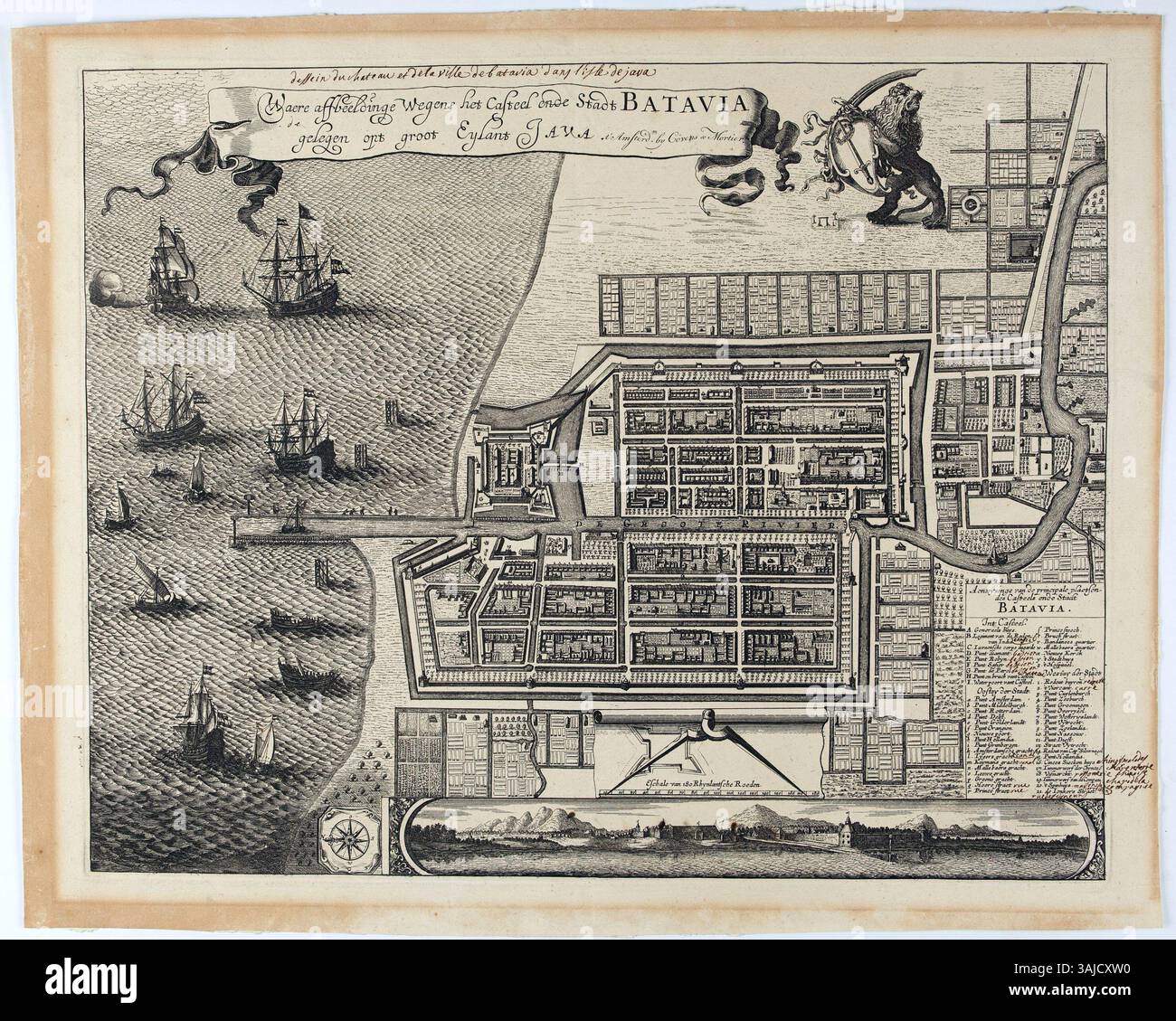 This 1721 engraving depicts a detailed plan of Batavia, now Jakarta ...