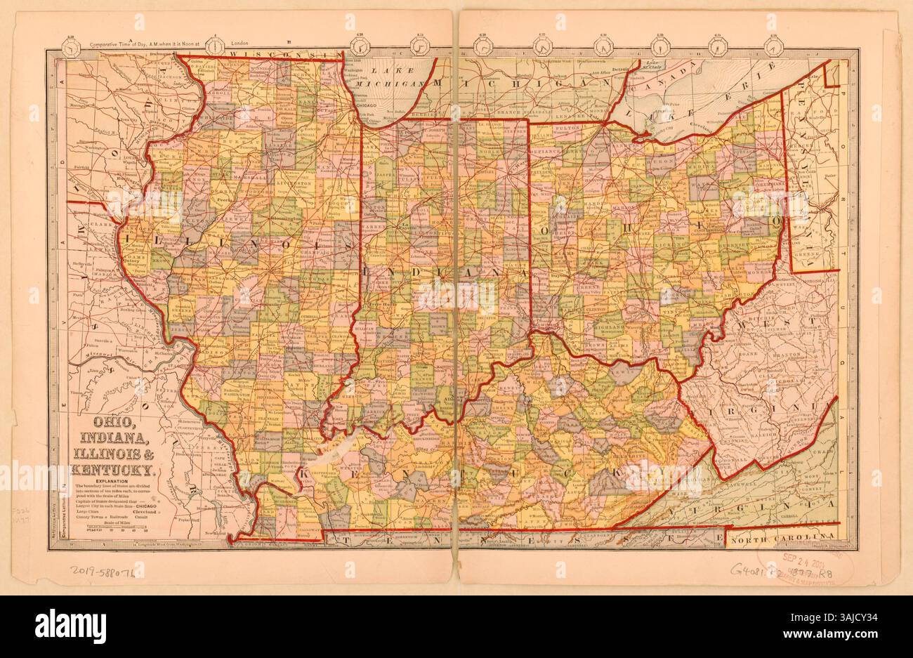 A map from 1877, illustrating the geographical boundaries of Ohio ...