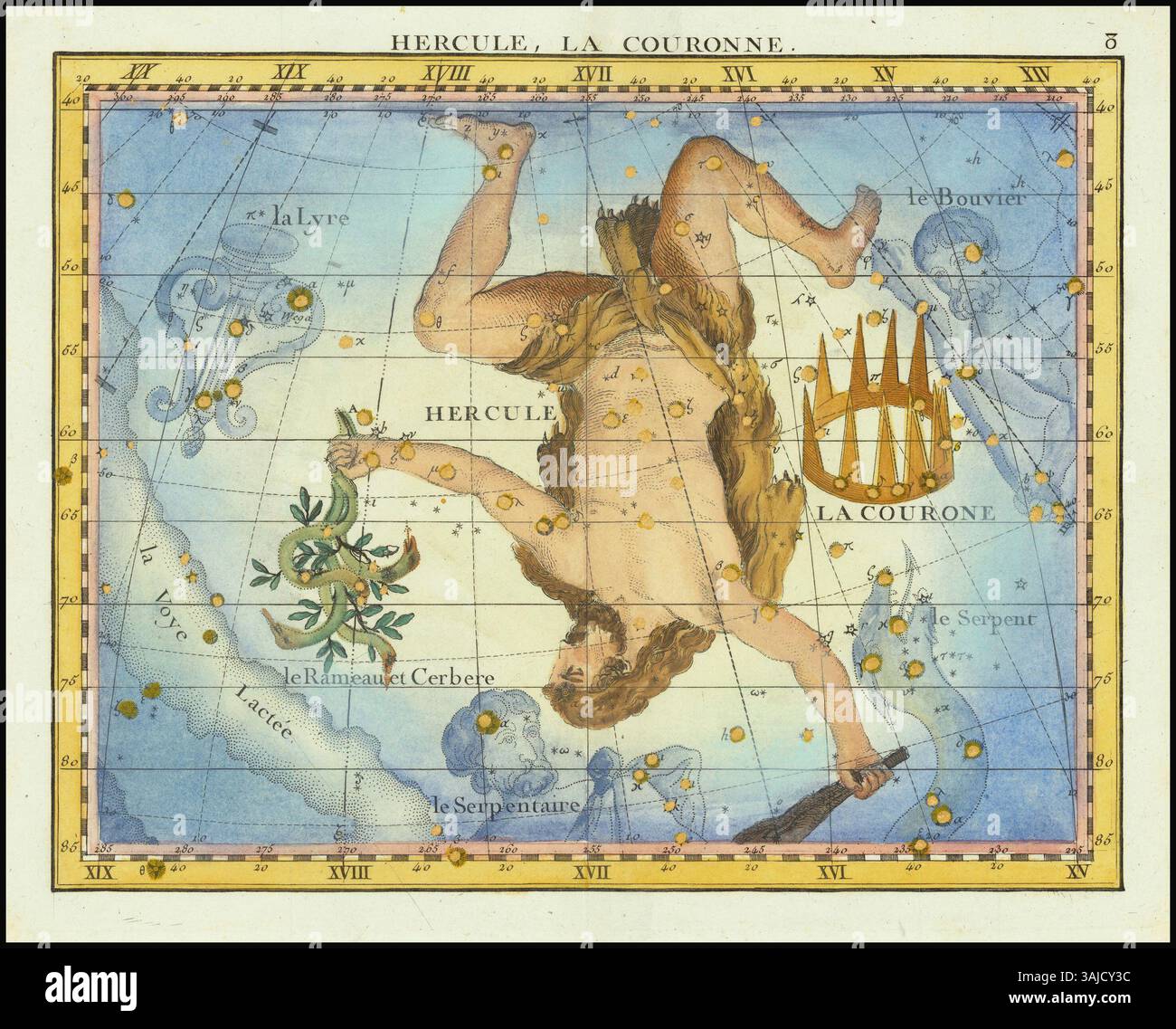 John Flamsteed's 1776 star chart featuring the constellations Hercules ...