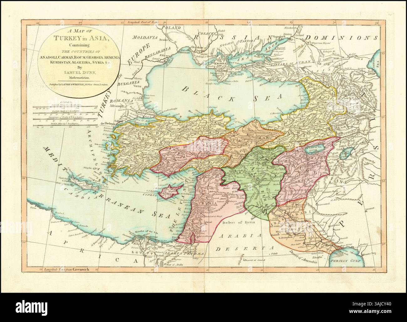A 1794 map by Samuel Dunn, depicting the region of Turkey in Asia. This ...