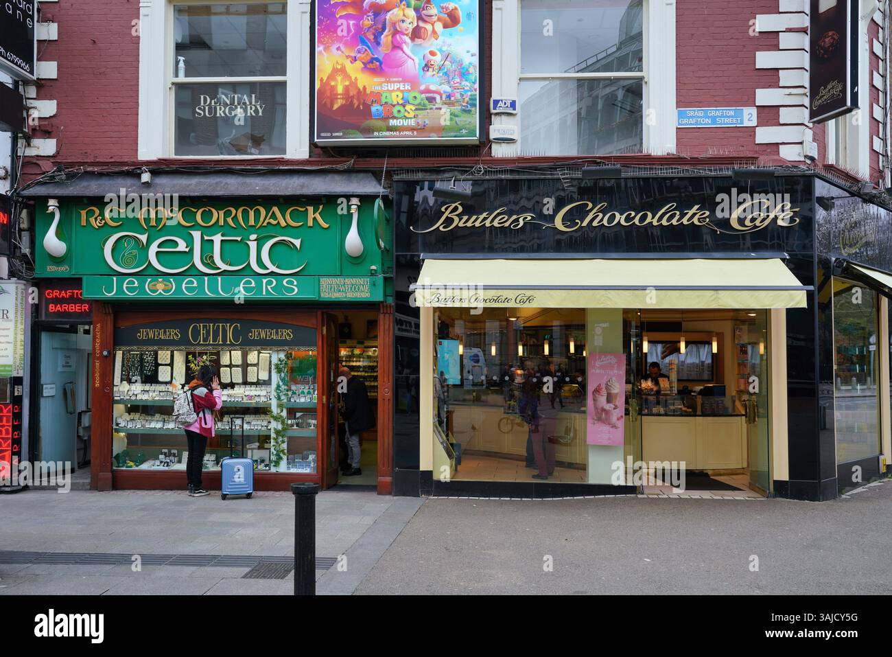 Dublin, Ireland - Colorful stores in the pedestrian shopping area of ...