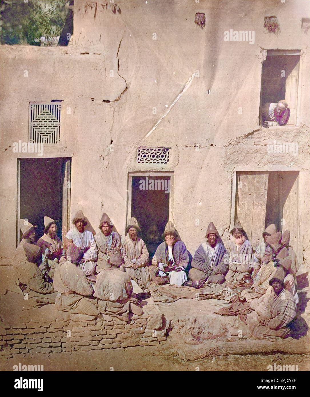 This colorized photograph from 1840-1888 shows members of the Kalandar ...