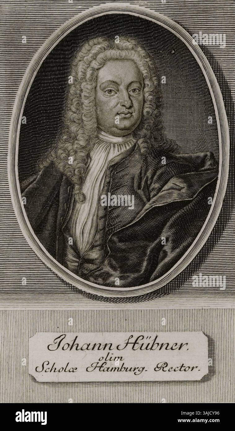 Engraving of Johann Hübner from 1715, showcasing the historical figure ...