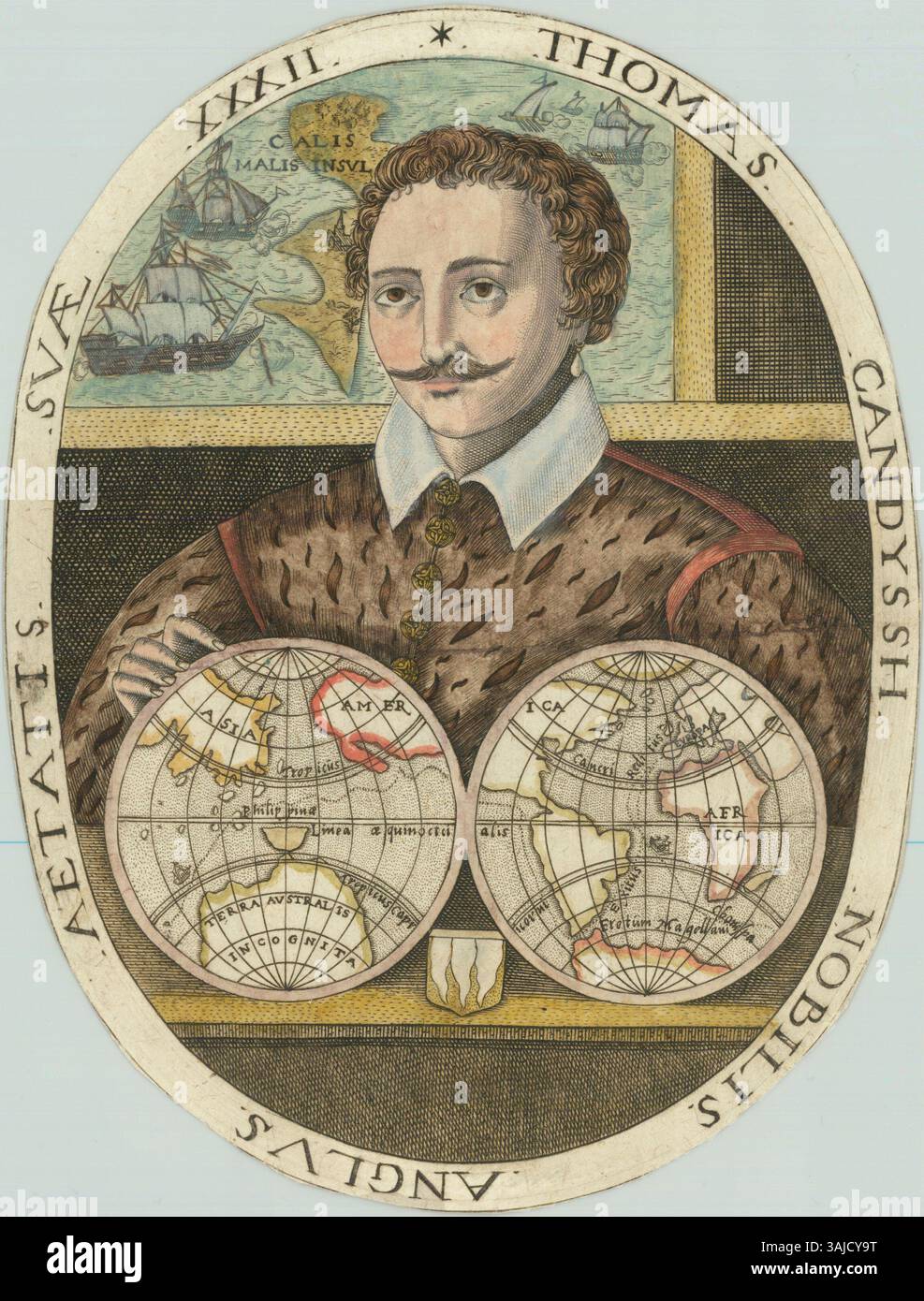 Portrait of Thomas Cavendish, an explorer, depicted with a double ...