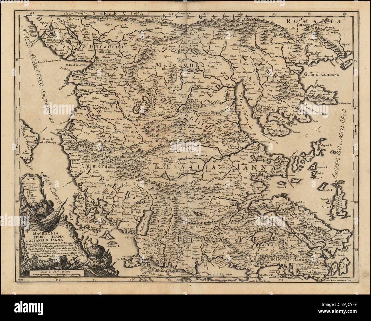 A 1684 map by Giacomo Cantelli da Vignola showing Thessaly and ...