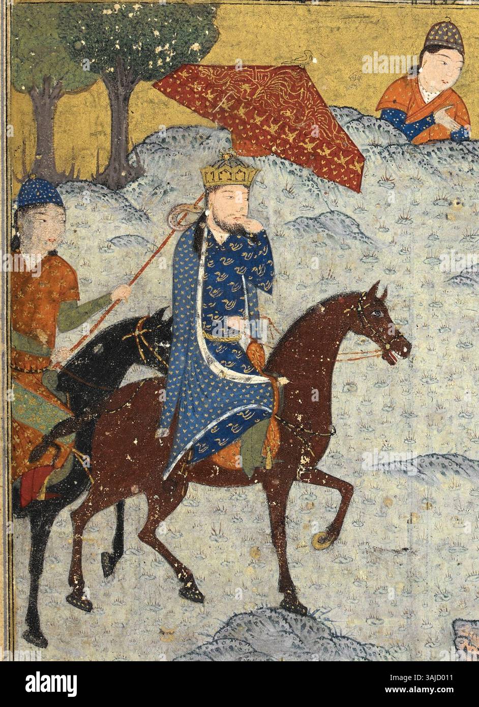 An illustration of a ruler figure from a medieval manuscript of epic ...